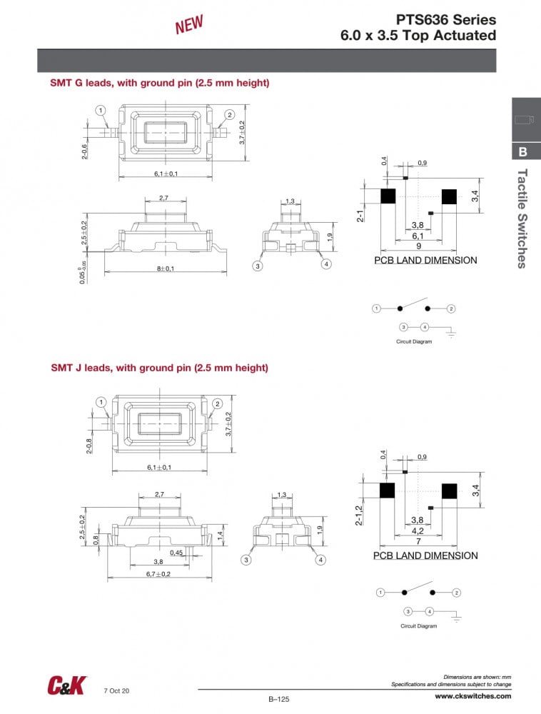 C&K PTS636 technical document page 5