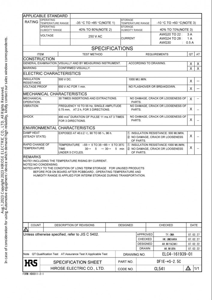 HRS DF1E specification sheet preview