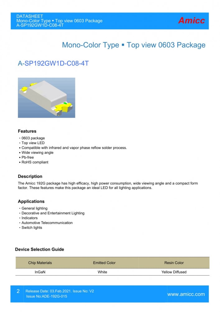 A-SP192GW1D-C08-4T datasheet page 2