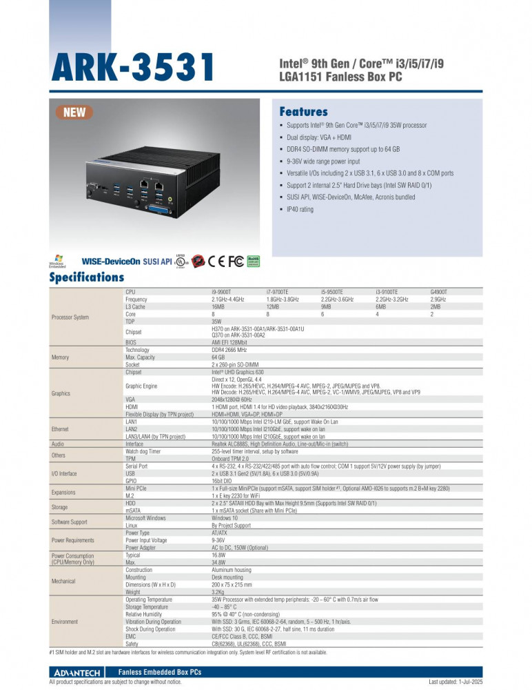 ARK-3531 technical document, page 1