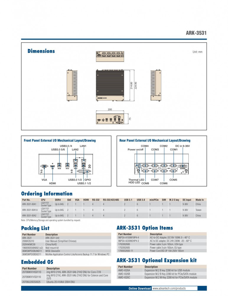 ARK-3531 technical document, page 2