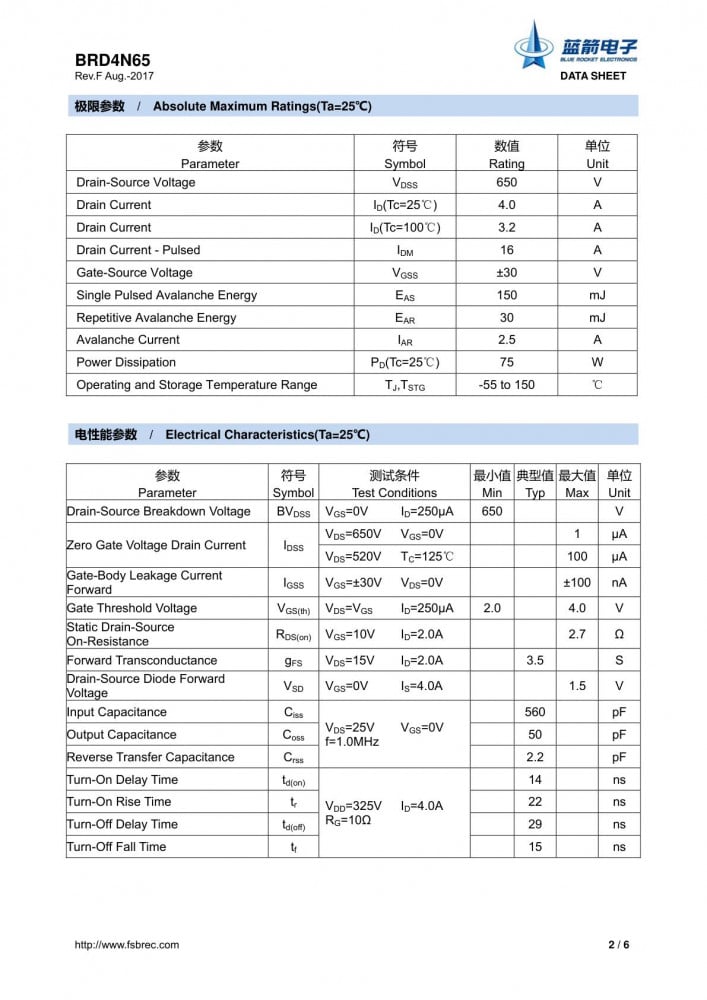 BRD4N65 datasheet page 2