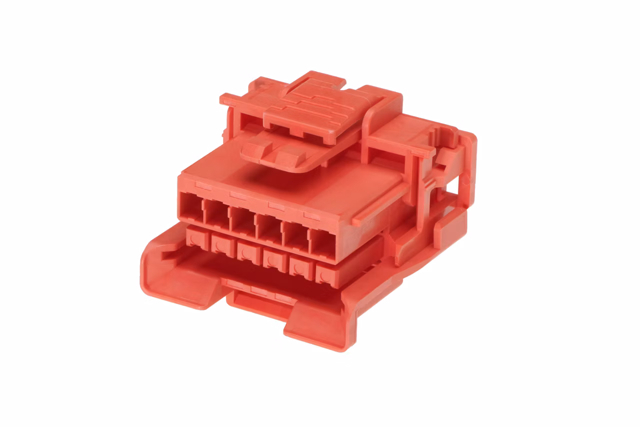 3.96mm Pitch Swing TPA Hermaphroditic Housing with Integrated TPA, 6 Circuits, Dual Row, Red