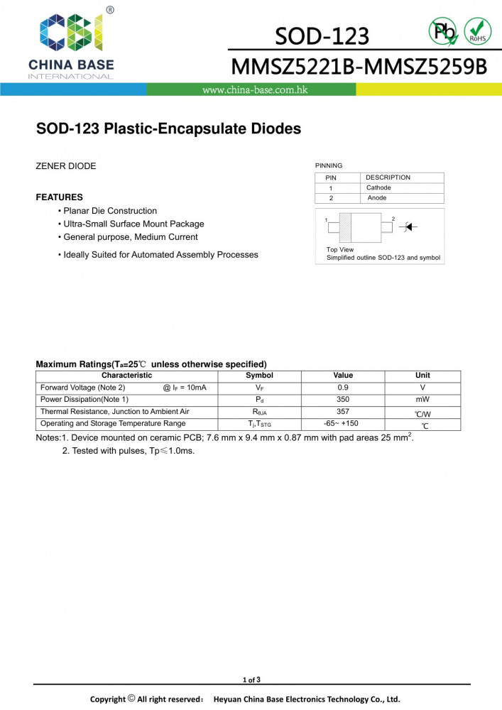 CBI MMSZ5242B datasheet page 1