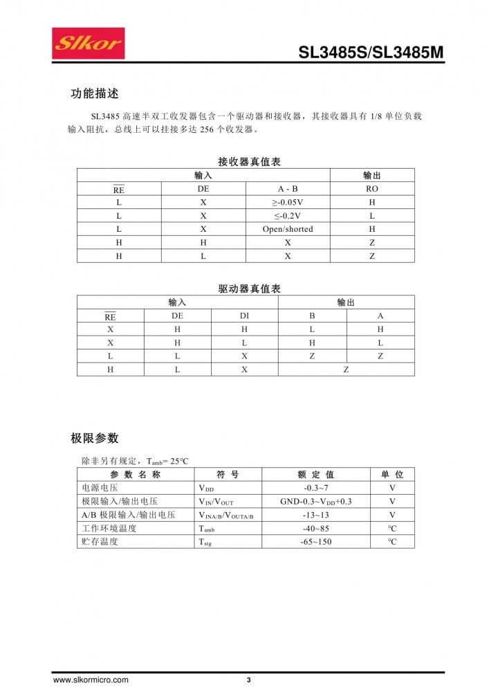 SL3485S datasheet page 3