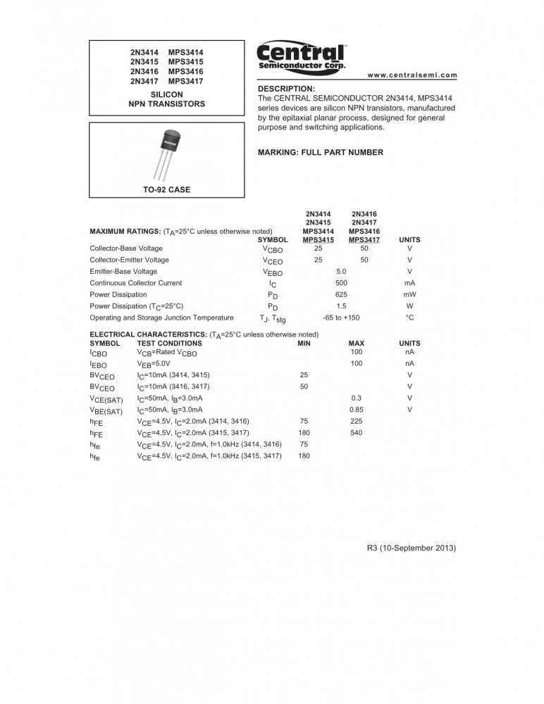 Central 2N3417 datasheet page 1