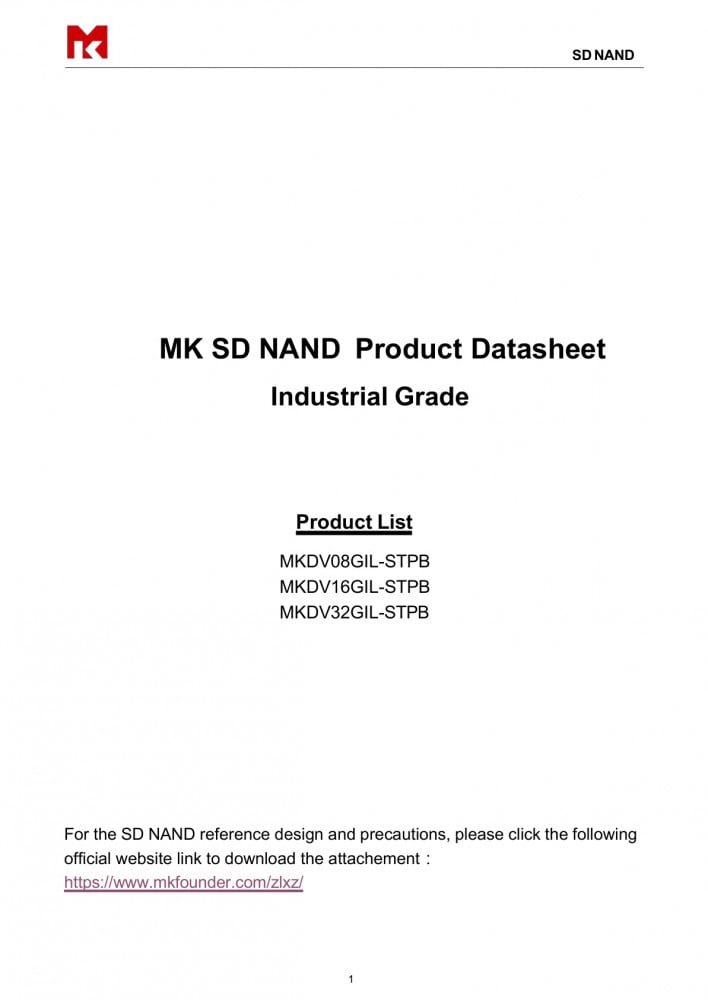 MK SD NAND datasheet page 1