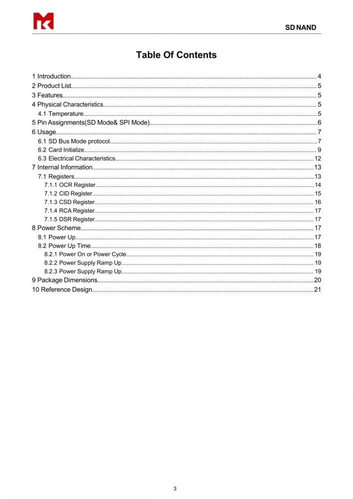 MK SD NAND datasheet page 3