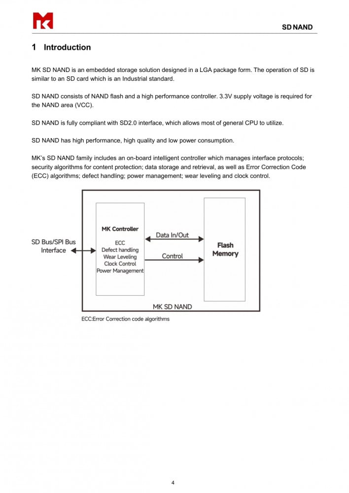 MK SD NAND datasheet page 4