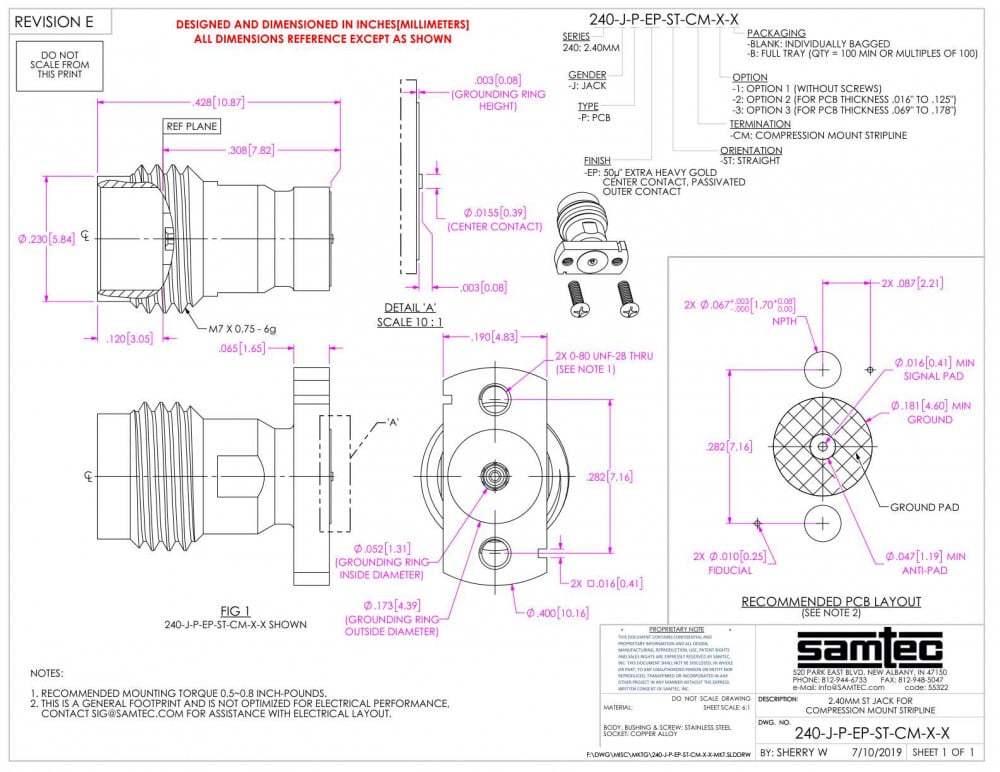 Samtec 240-J-P-EP-ST-CM-1 technical drawing page