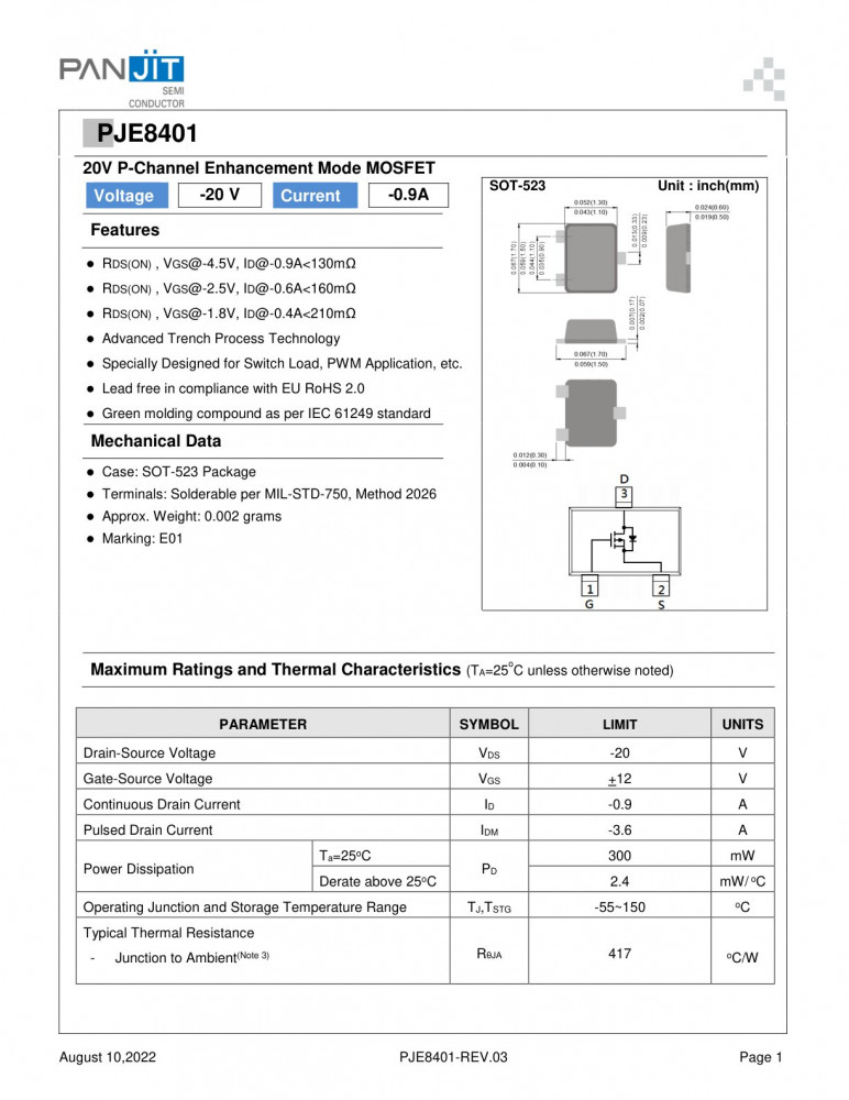 PJE8401 datasheet page 1