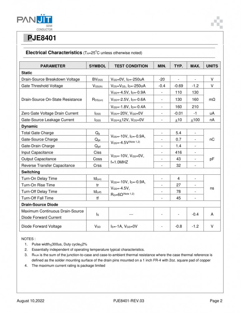 PJE8401 datasheet page 2
