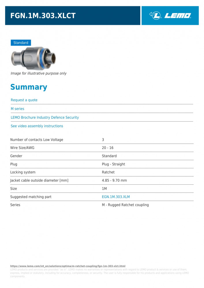 FGN.1M.303.XLCT technical document, page 1
