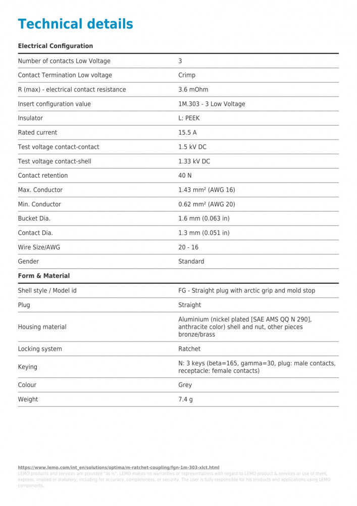 FGN.1M.303.XLCT technical document, page 2