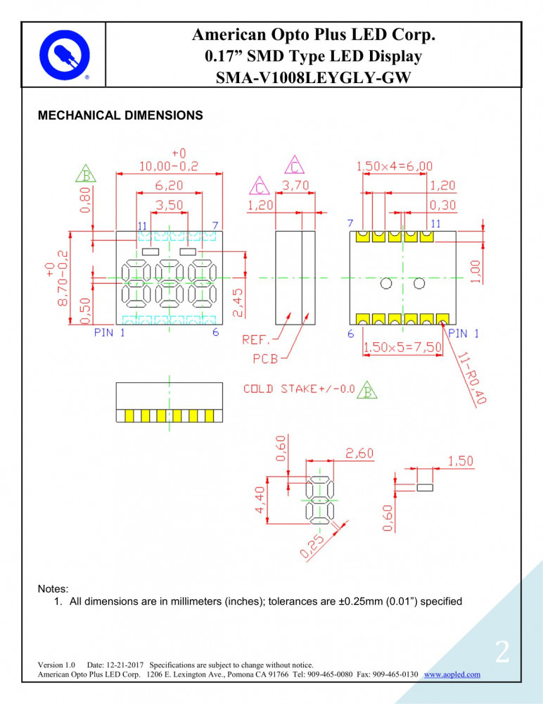 SMA-V1008LEYGLY-GW datasheet page 2