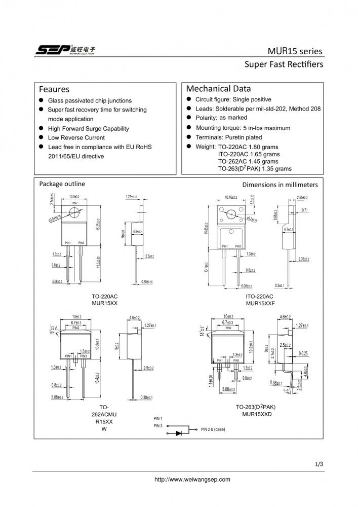 SEP super fast rectifier datasheet page 1