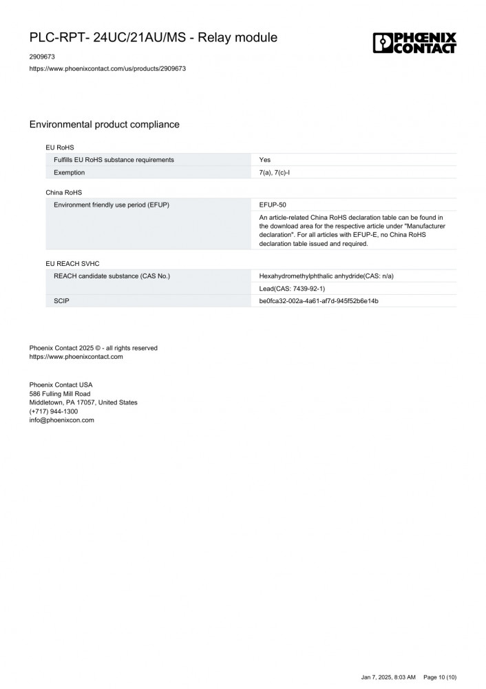Phoenix Contact 2909673 technical document page 10