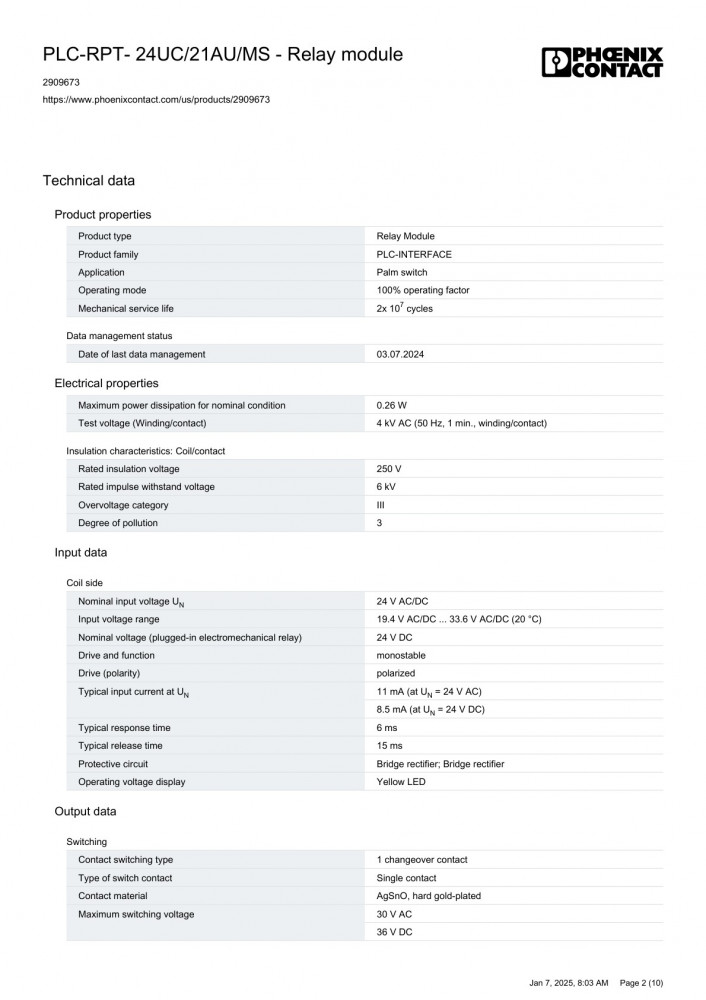 Phoenix Contact 2909673 technical document page 2