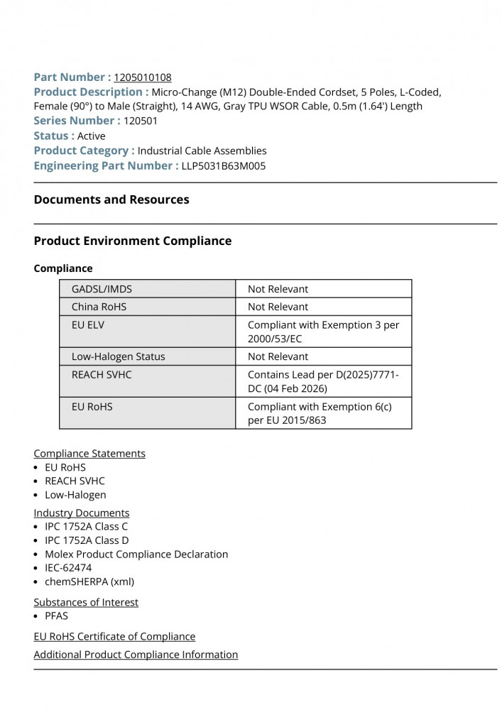 Molex packaging drawing page image 1