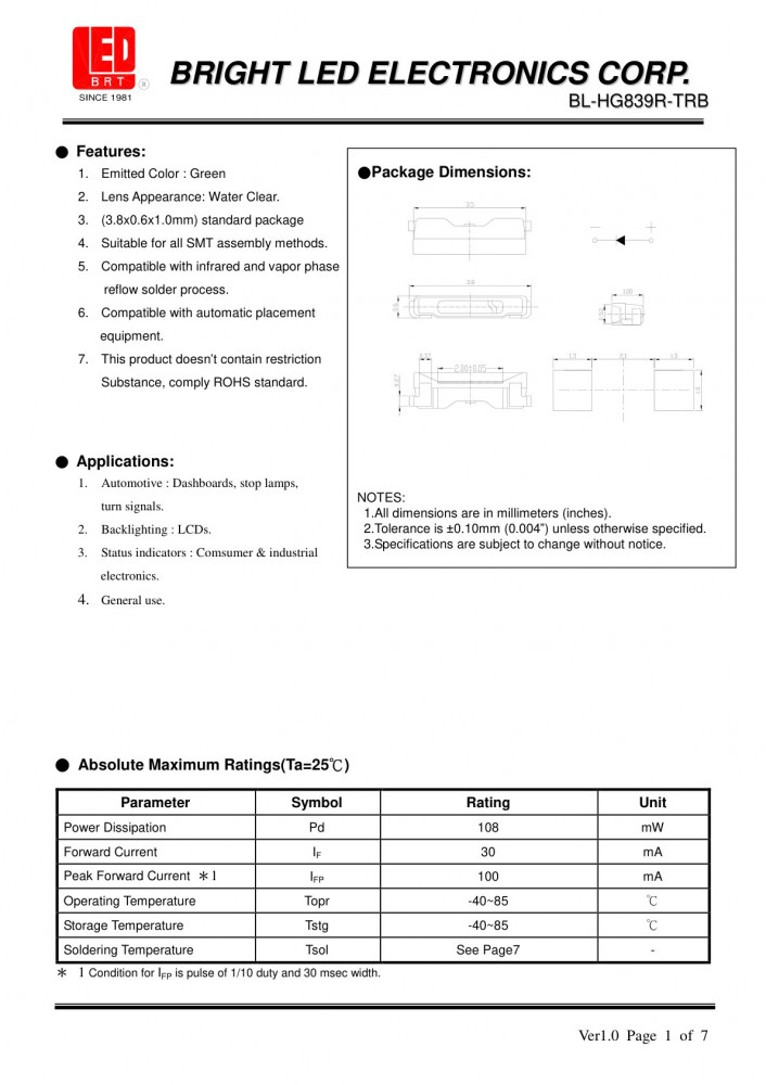 BL-HG839R-TRB datasheet page 1