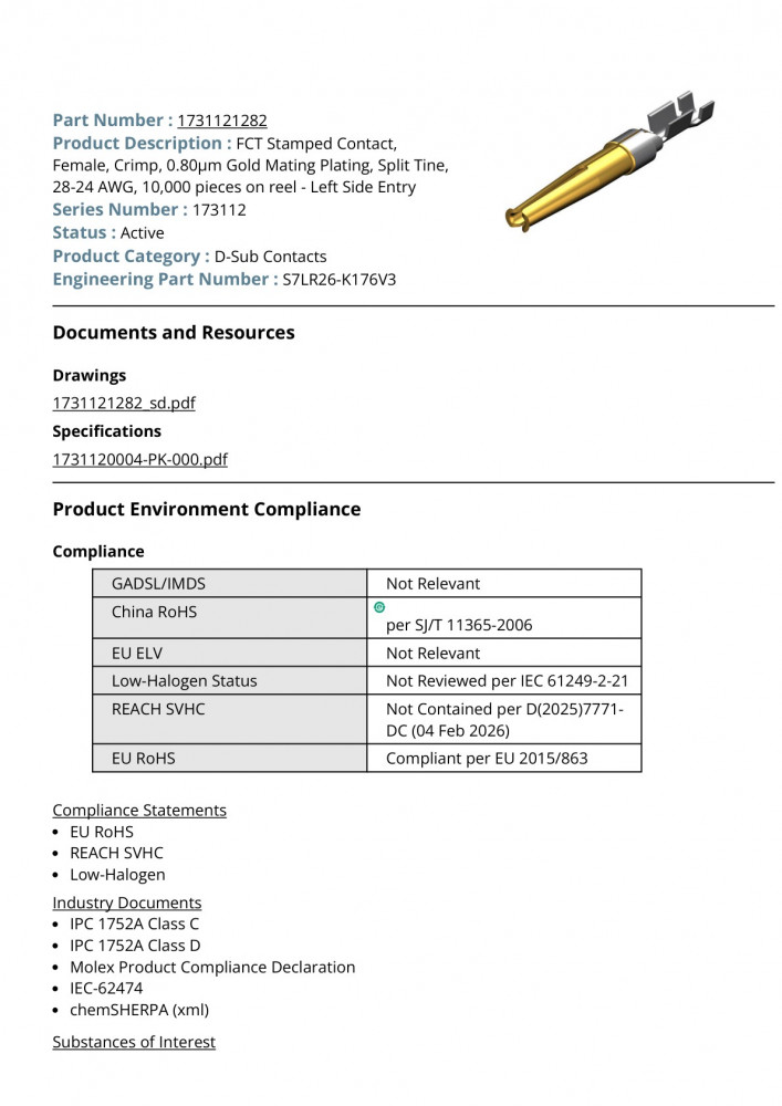 MOLEX 1731121282 document page 1