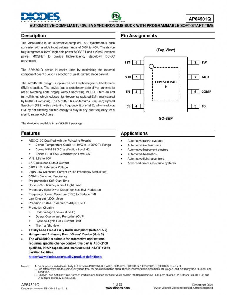 AP64501QSP-13 datasheet page 1