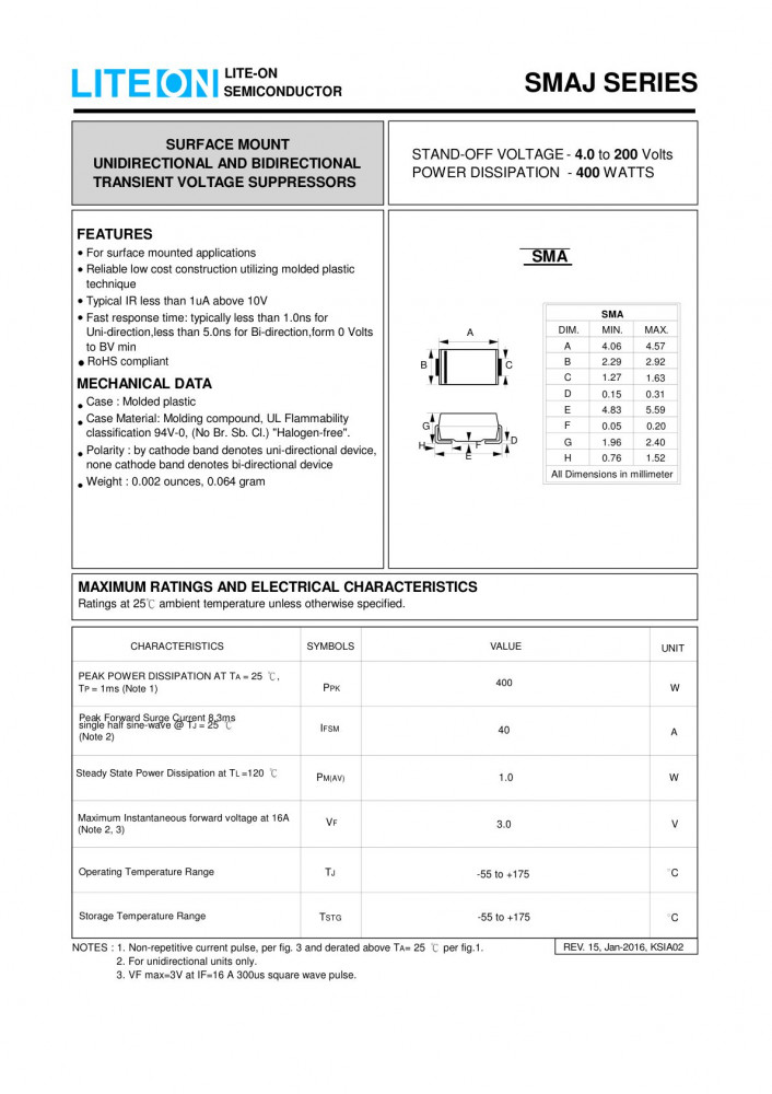 SMAJ series datasheet page 1