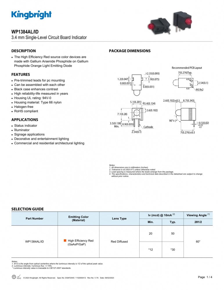WP1384AL/ID datasheet page 1