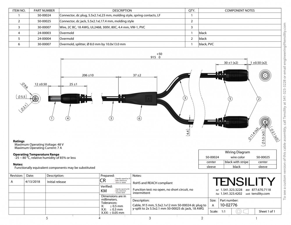 Tensility International 10-02776 product drawing and wiring information