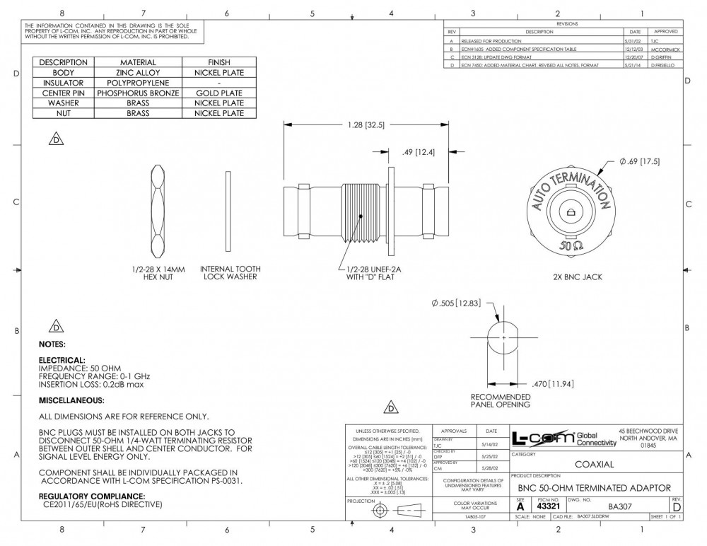 L-com BA307 product drawing