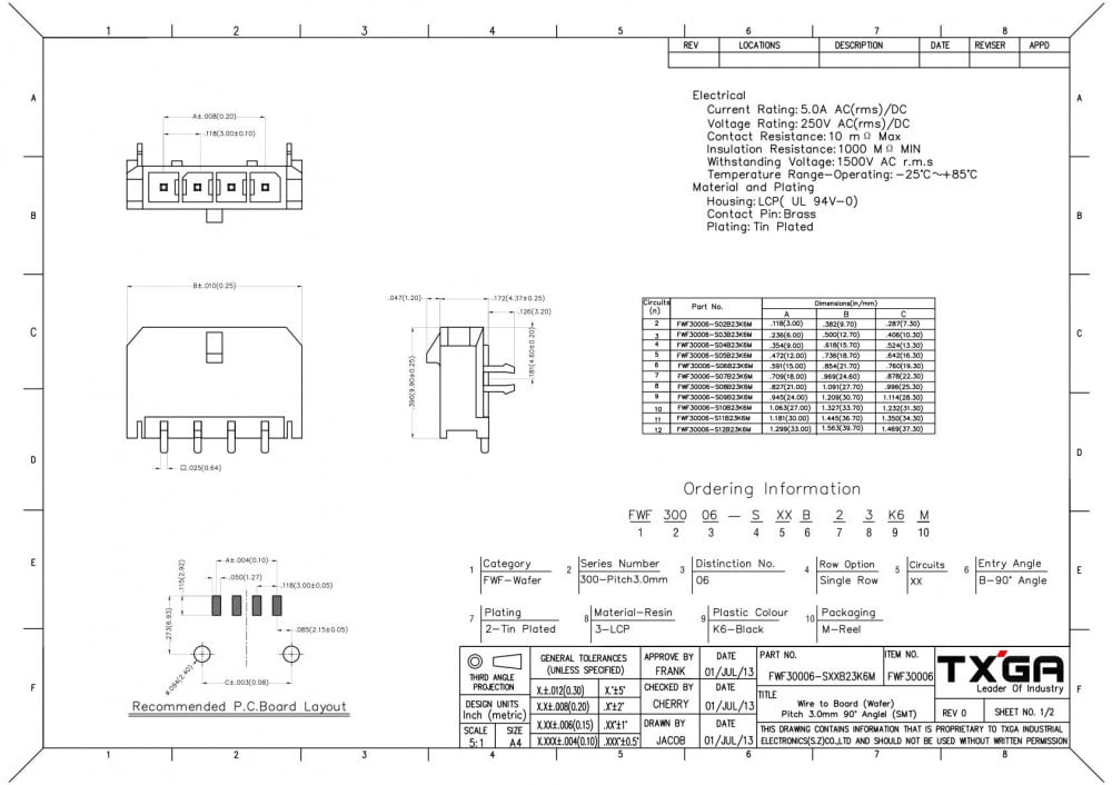 TXGA FWF30006-S02B23K6M technical drawing page 1