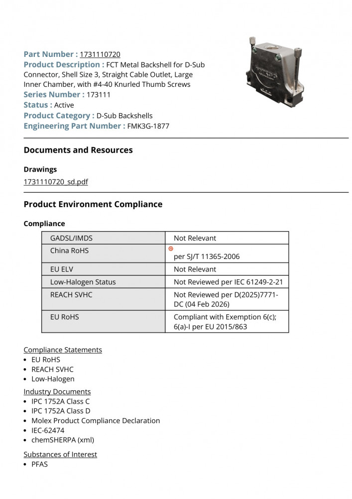 MOLEX 1731110720 product drawing preview, page 1