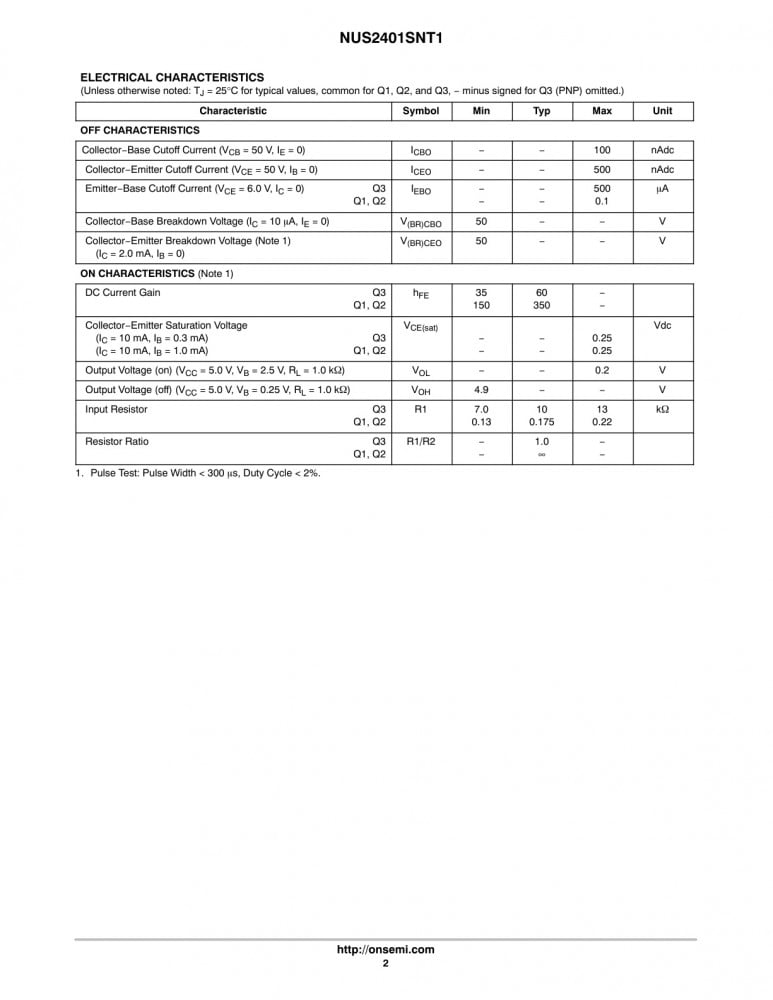 NUS2401SNT1G datasheet page 2