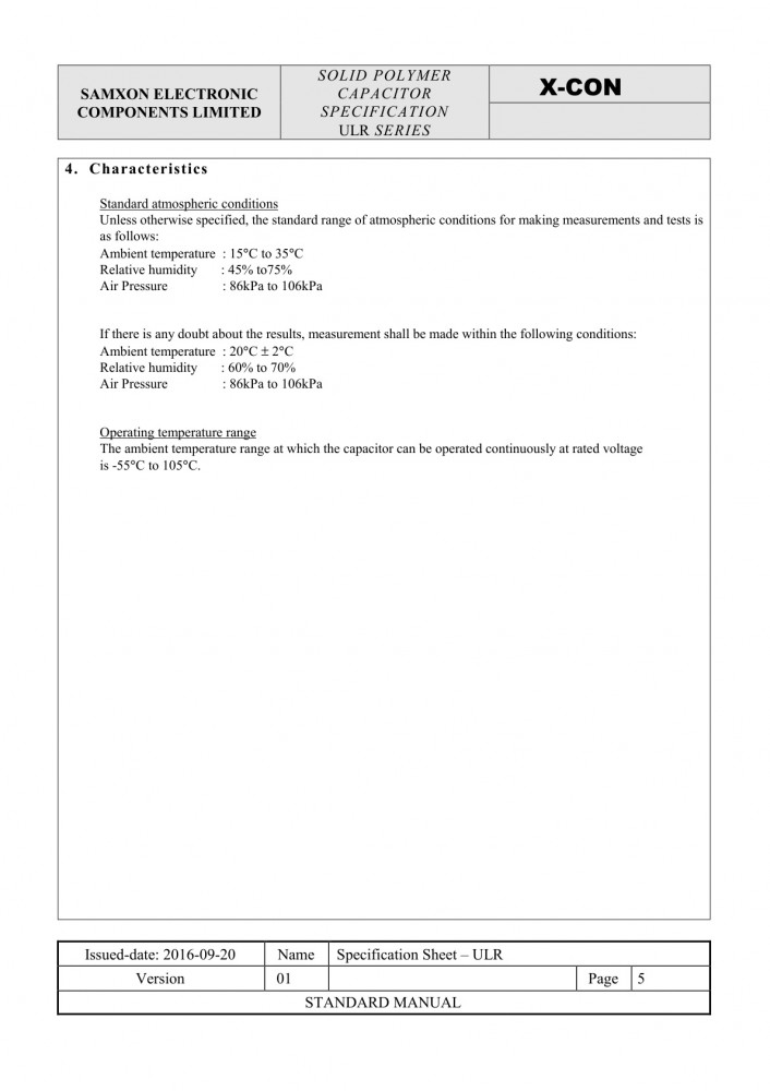 ULR series specification, page 6
