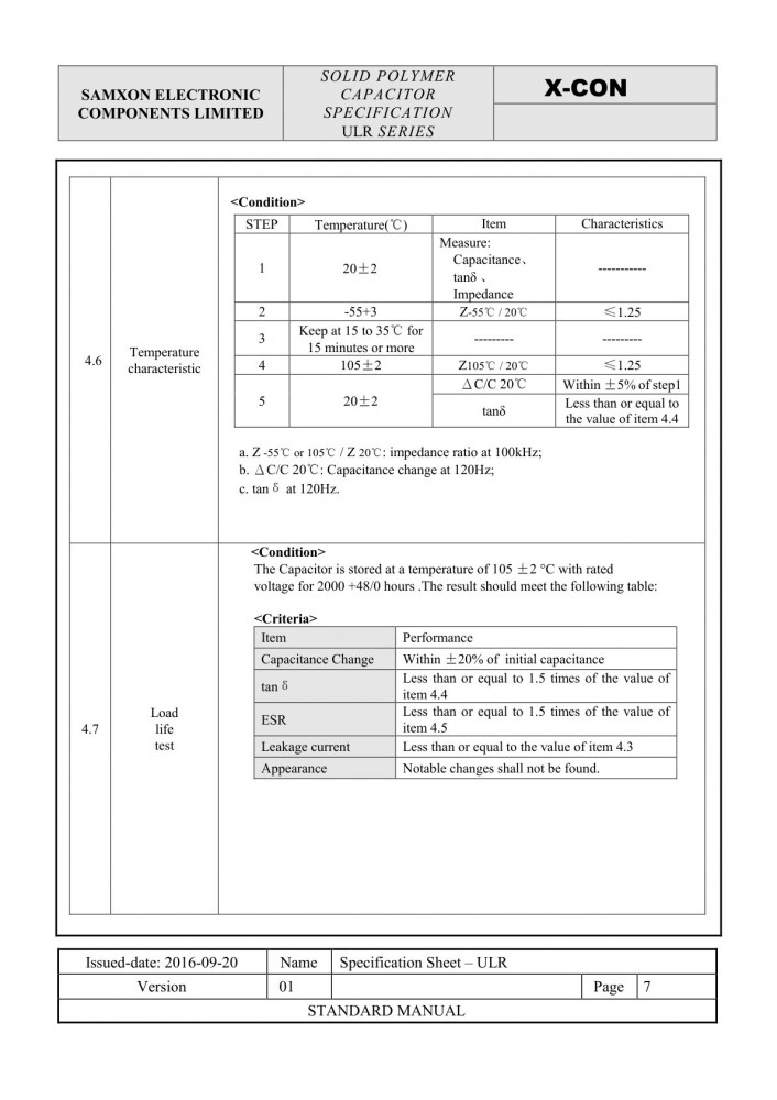 ULR series specification, page 8