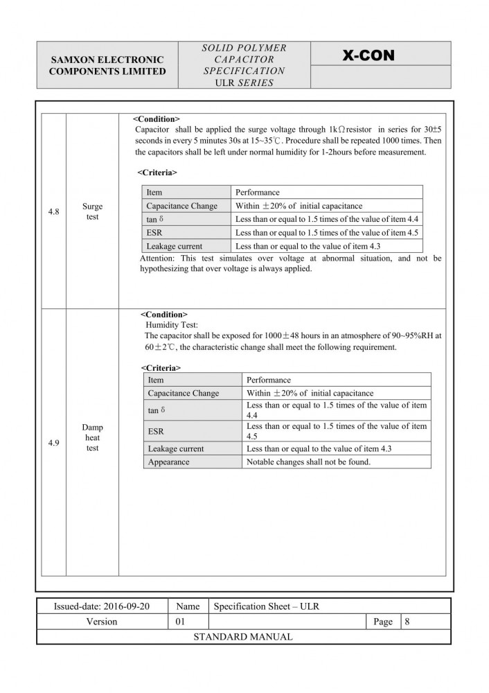 ULR series specification, page 9