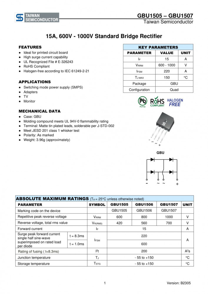 GBU1506 datasheet page 1