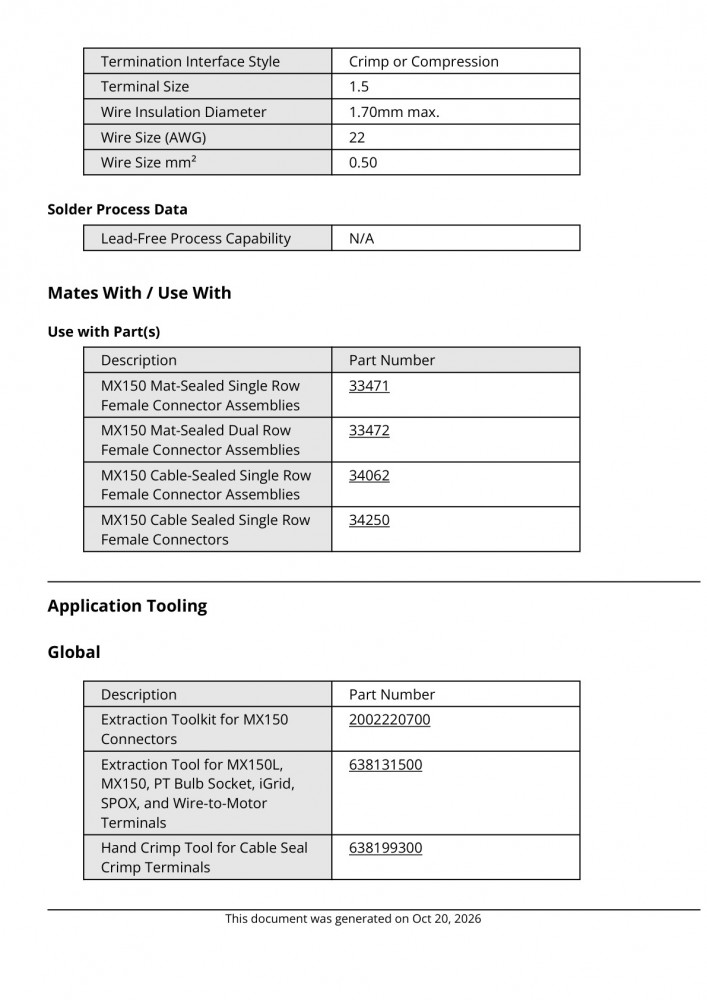 Technical document page 3 for MOLEX 340812005