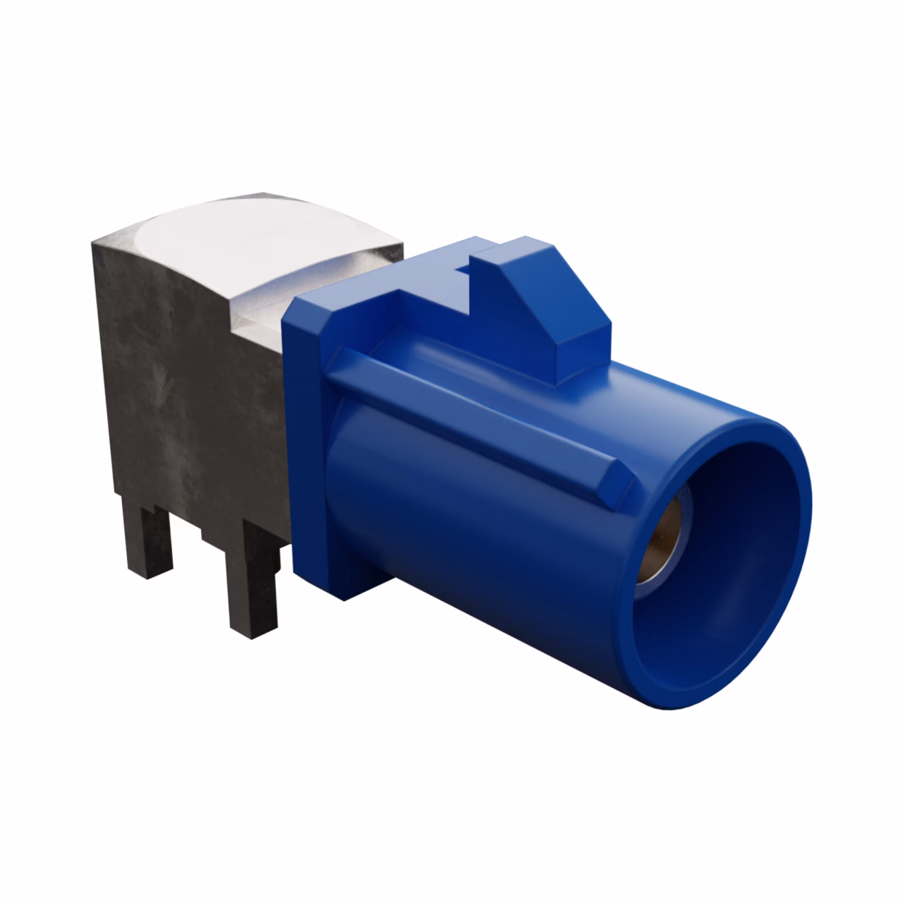 FAKRA Jack, Right-Angle, PCB Receptacle, Through Hole, Brass Body, Tin (Sn) Plated, Keying Code C, Blue, Tape and Reel, 50 Ohms for sale
