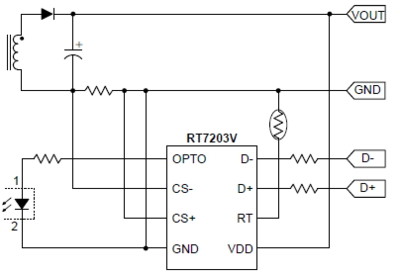 RT7203V - High-Integration VOOC (Voltage Open Loop Multi-Step Constant- Current Charging) Protocol Controller with Internal Feedback Compensation for sale