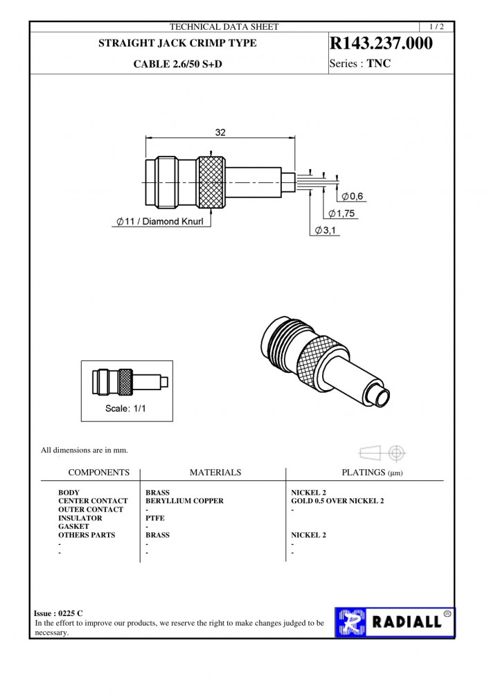 Radiall R143237000 technical datasheet, page 1