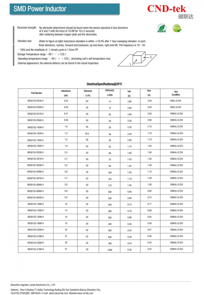 NR3015S-100M H datasheet page 1