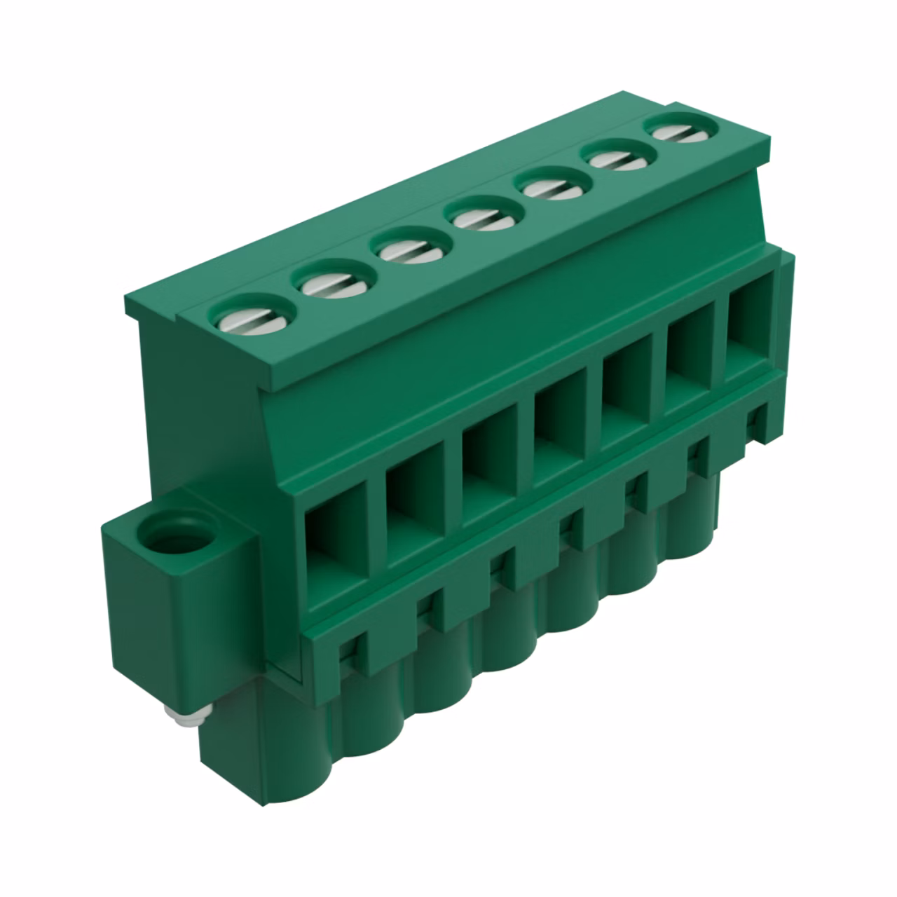 5.00mm Pitch Eurostyle Horizontal Plug, with Retention Screws and Reverse Imprinting, Rear Wire Entry, Green Housing, Gold (Au) Plated, 7 Circuits for sale