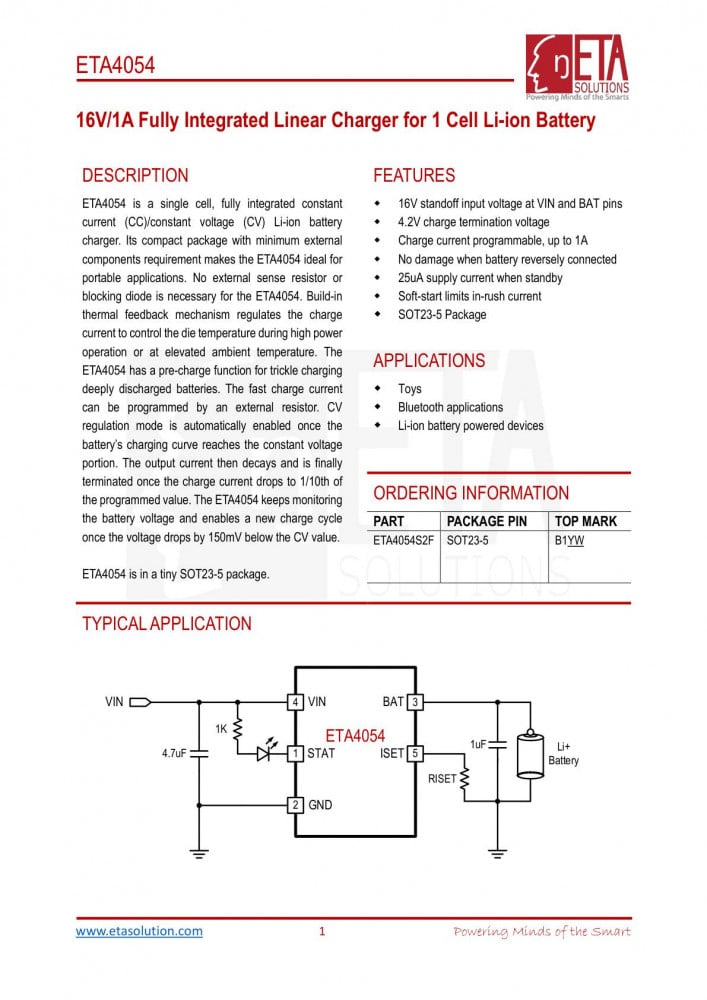 ETA4054S2F datasheet page 1