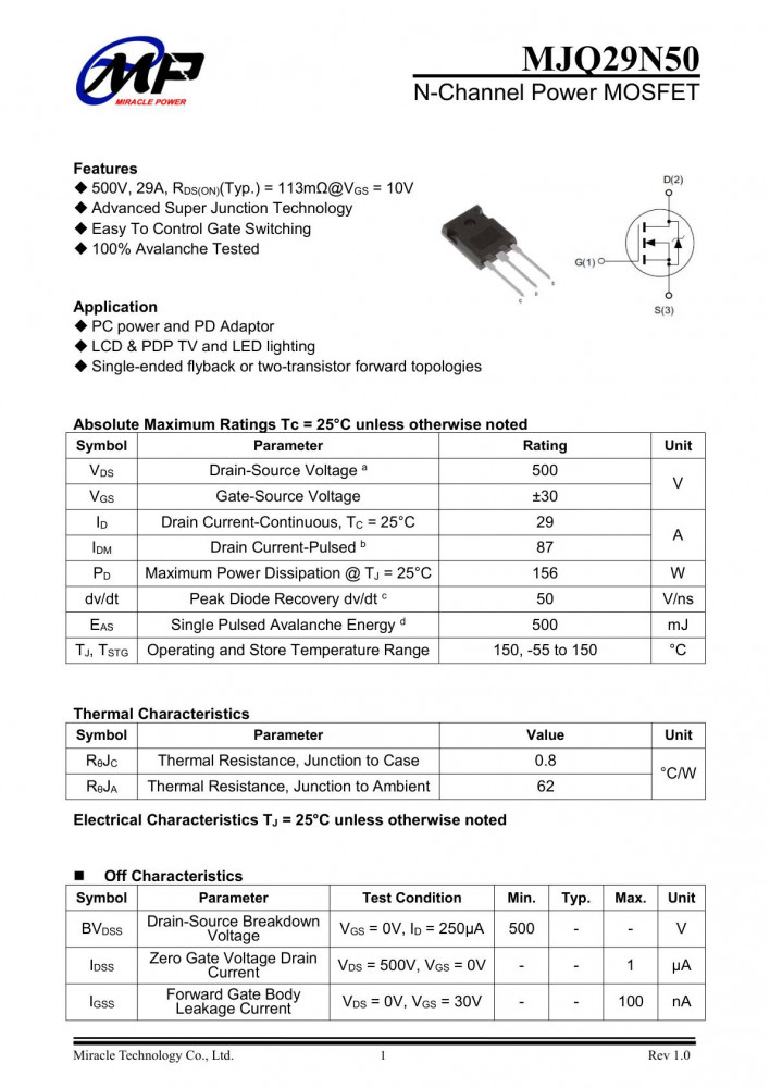 MJQ29N50 datasheet page 1