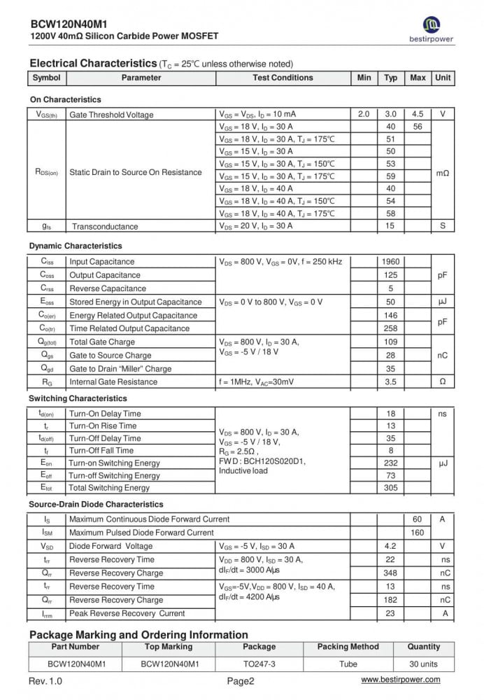 BCW120N40M1 datasheet page 2