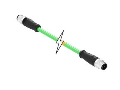 Micro-Change (M12) Double-Ended Cordset, 4 Poles, D-Coded, Male (Straight) to Male (Straight), Green TPU WSOR Cable, 22 AWG, 30.0m (98.40') Length for sale