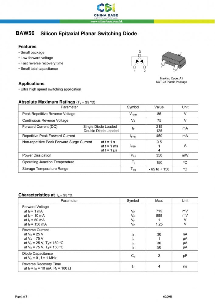 CBI BAW56 datasheet page 1