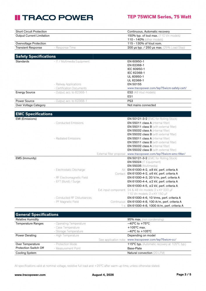 TEP 75WICM technical document, page 3