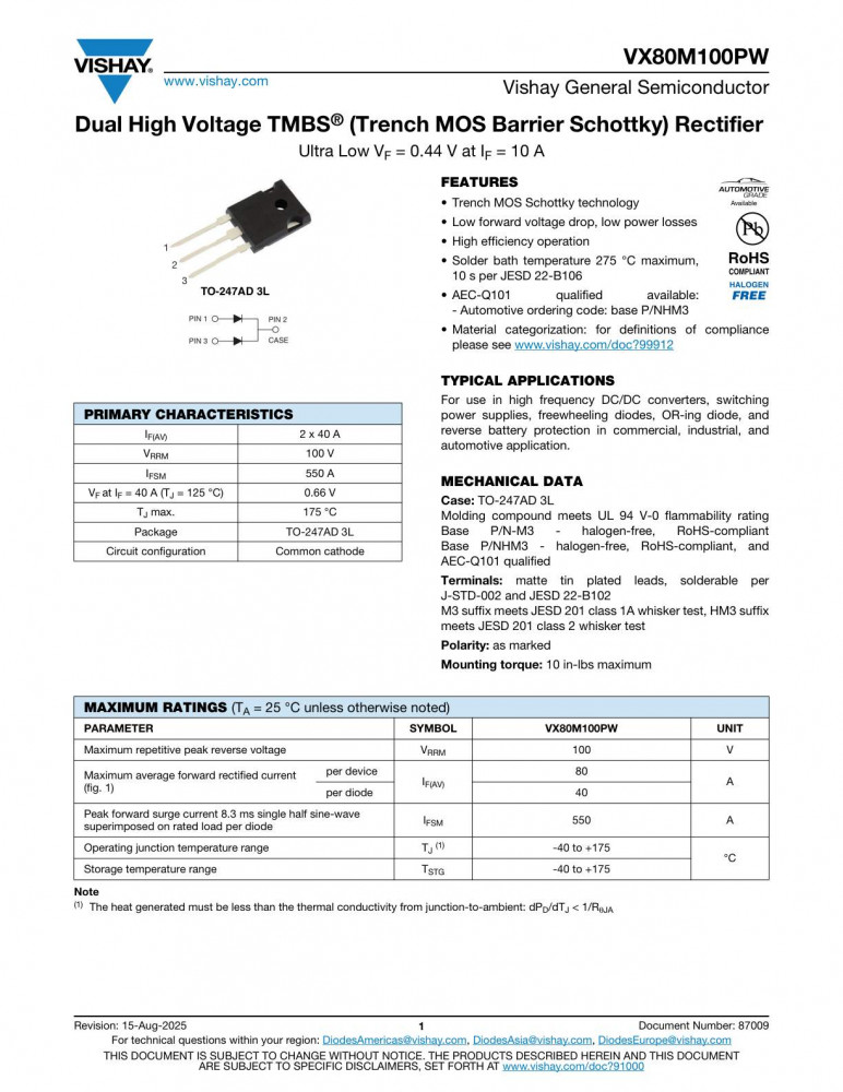 VX80M100PW product document, page 1